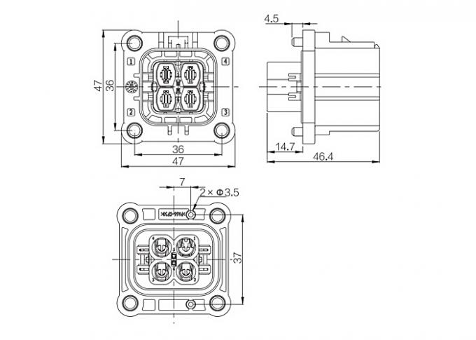 FCC High Voltage Power Socket , 4 Pin High Current Electrical Connectors