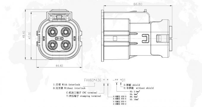 Electrical Automotive EV Charging Connectors 1000V 800A Battery PTC