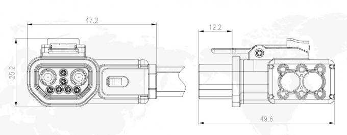 60A 2 Pole 6 Pin Power Signal Connectors Flange Right Angle Socket with ...