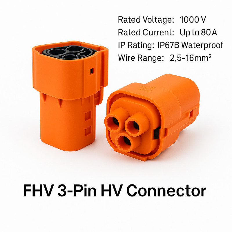 IP67B EV Connector 3-Pin Plastic 1000V 80A for Battery A/C PTC